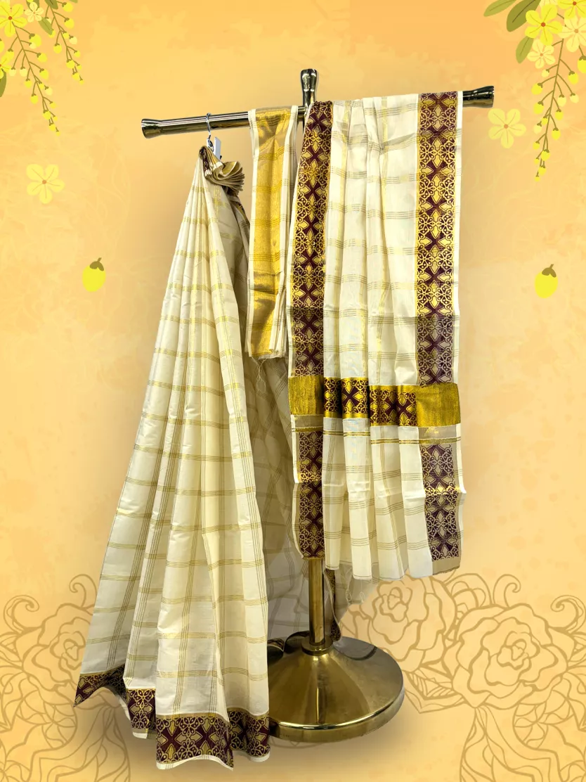 Beautiful Kerala Traditional Check Set Saree. | Jolly Silks - The ...