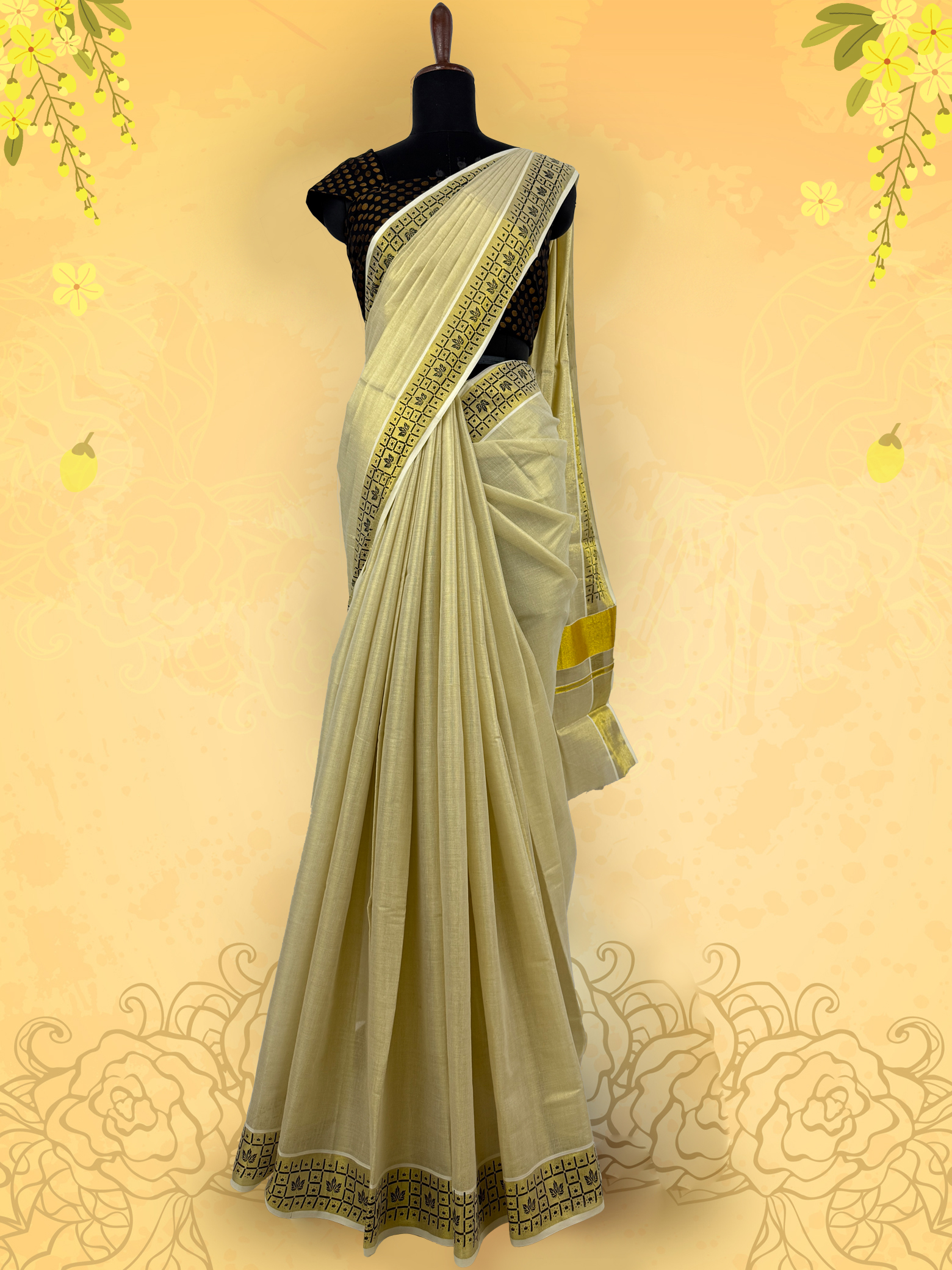 Elegant Kerala Traditional Golden Tissue Set Saree. | Jolly Silks - The ...