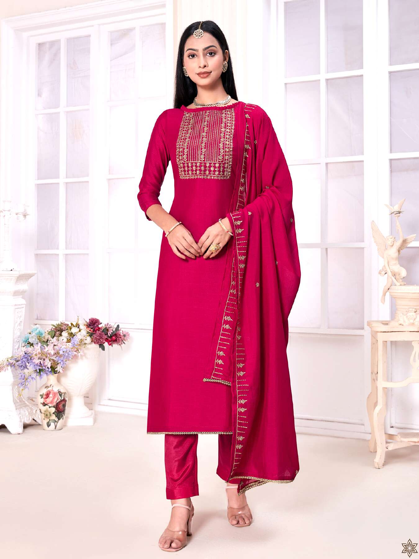 Ruby Red Colour With Charming Copper Embroidery And Sequence Work ...