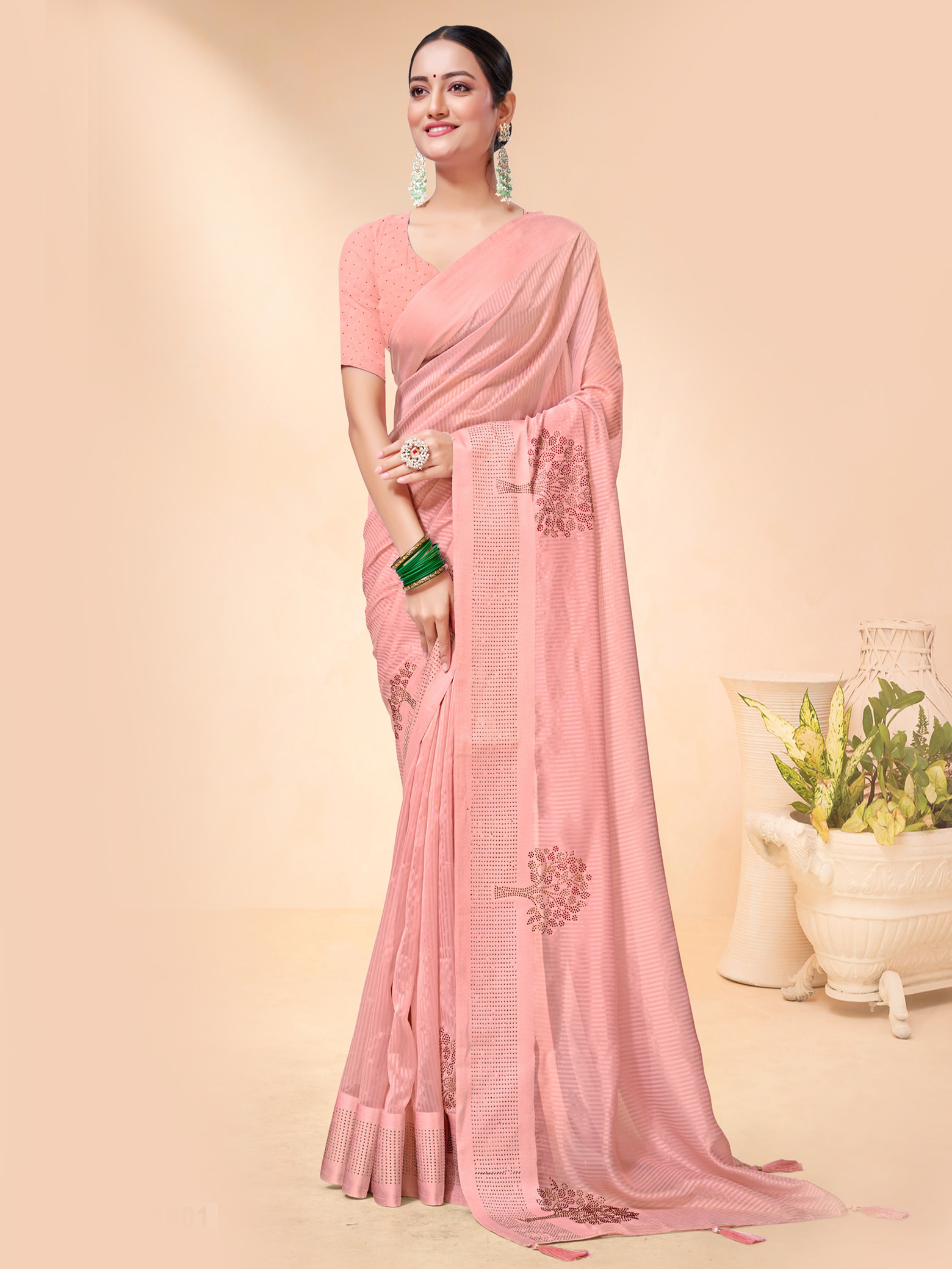 Pastel Peach Organza Saree with Monochromatic Satin Blouse | Jolly ...