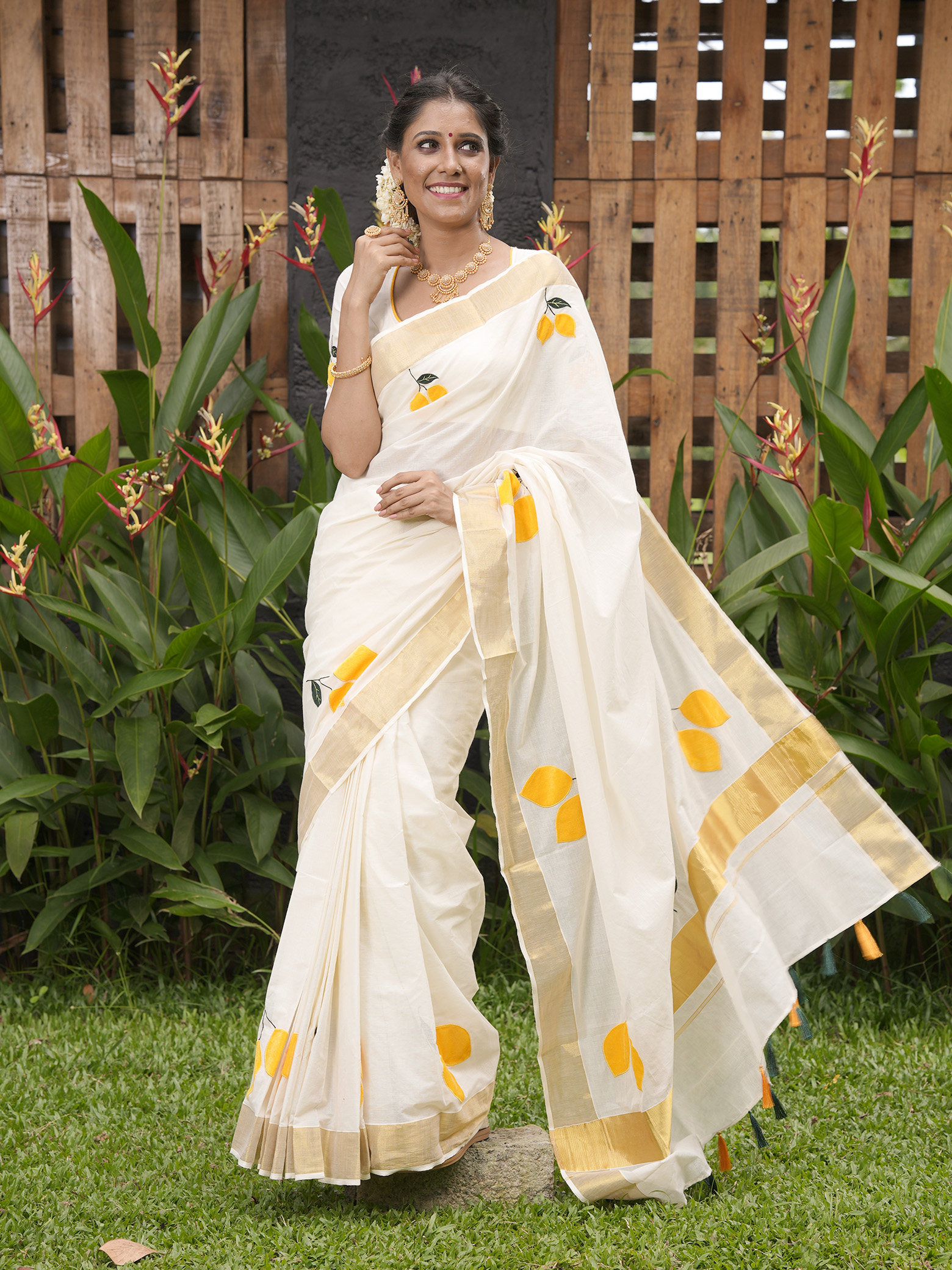 Cream Colour With Velvet Applique Work Set Saree. | Jolly Silks - The ...